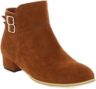 Generic Bottines De Cheville en Daim Chic Femme Fermeture À Double Boucle Talons Carrés Bas Chaussures Stylées Casual Bureau Quotidien,Jaune,44 EU