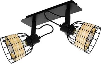 Eglo Deckenlampe Anwick 1, 2 flammige Deckenleuchte Vintage, Boho, Deckenstrahler aus Stahl und Rattan, Wohnzimmerlampe in Schwarz, Natur, Küchenlampe, Spo