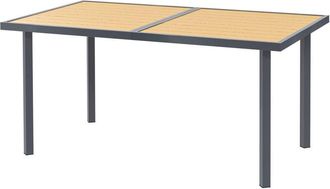 OUTSUNNY Table de jardin 6 personnes rectangulaire dim. 150 x 90 x 72 cm m&eacute;tal gris plateau effet bois naturel