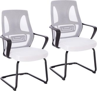 SVITA Delta 2er-Set Besucherstuhl Konferenzstühle Freischwinger mit Armlehnen Weiß