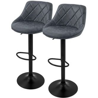 ML Design Barhocker 2er Set, Bezug aus Kunstleder, Anthrazit, Gepolsterter Barstuhl mit R&uuml;ckenlehne und Fu&szlig;st&uuml;tze, Tresenhocker h&ouml;henverstellbar, 360&deg; drehbar