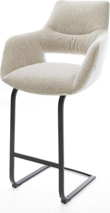 DELIFE Barstuhl Yago-Flex Webstoff Soft Beige Freischwinger Flach Metall Schwarz Taschenfederkern, Barst&uuml;hle