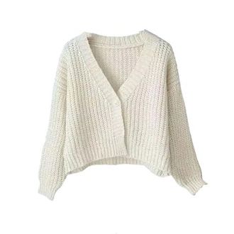 Generic Cardigan uni &agrave; manches courtes et &agrave; manches longues pour femme - Col en V - Boutonn&eacute;, blanc, Taille Unique