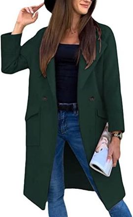 Onsoyours Femme Manteau à Col Montant Blazer Jacket Trench Coat Bouton de Mode Long Veste OL Vintage Chaud Manches Longues en Laine Cardigan Blouson Automne Hiv