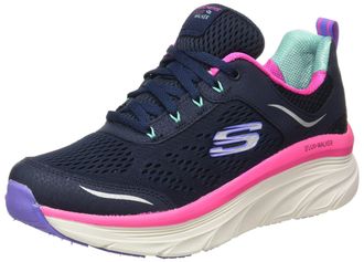 Skechers Damen Dlux Walker Infinite Motion Sneakers, Navy Silver Leather Pink Mesh White Tri, 40 EU