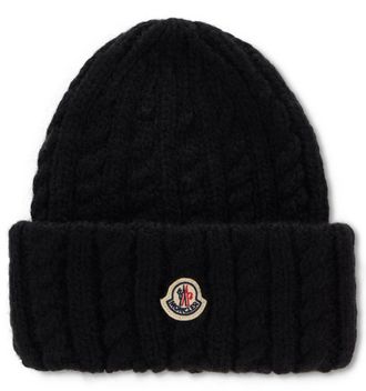 Moncler L20933B00031 Ribbed Knit Alpaca Wool Beanie - Black