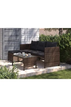 ambia GARDEN Loungegarnitur, Dunkelbraun, Metall, Kunststoff, Glas, seitenverkehrt montierbar, 179x120 cm, wetterfest, Tisch mit Glasplatte, Loungem&ouml;bel, Gartenlou