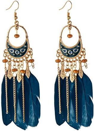 Generic Mode Femmes Plumes Longues Boucles doreilles Vintage Glands Boucles doreilles pour femmesOp&eacute;ration Facile