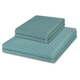 M&ouml;ve Piqu&eacute;e 4-teiliges Handtuch-Set - 2X Handt&uuml;cher & 2X Duscht&uuml;cher - Waffelpiqu&eacute; aus 100% Baumwolle - Extra weich, saugf&auml;hig & pflegeleicht mit Kordelauf