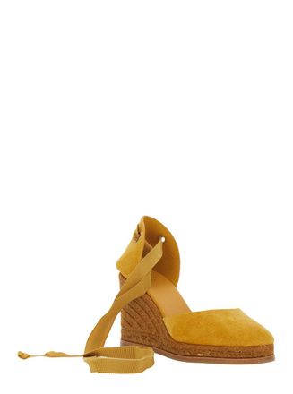Castaner Womens Wedges Camilla Yellow Suede Leather Shoe