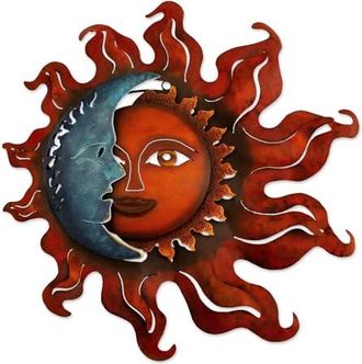 Novica Sonne und Mond Kerzenleuchter, Metall, Braun Eclipse Over Jalisco