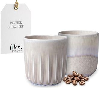 like. by Villeroy & Boch Perlemor Mug &Agrave; Caf&eacute; 2 Pi&egrave;ces Beige, Garanti Lave-Vaisselle, Compatible Micro-Ondes, Gobelet, Porcelaine Haut De Gamme