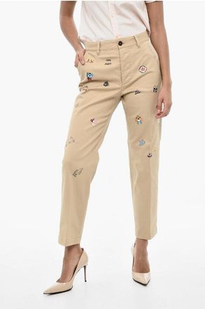 Dsquared2 Cotton Twill Pants with Rhinestone Logo size 38
