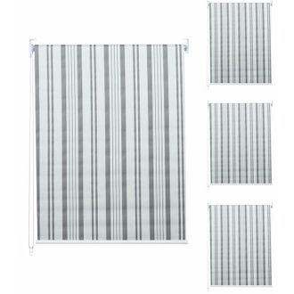 Hhg 4er-Set Rollo HHG 474, Fensterrollo Seitenzugrollo Jalousie, 120x230cm Sonnenschutz blickdicht grau/wei&szlig;