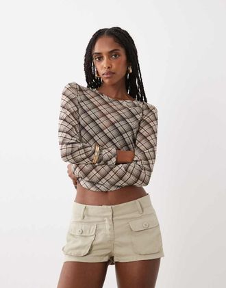 Motel Nisbet - Mini-Shorts aus Twill in Milchkaffee-Neutral