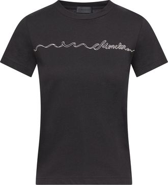 Moncler Moncler T-shirt En Coton &Agrave; Logo Ruban, Femme, Noir, Taille: Xl