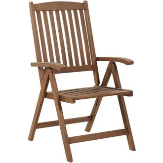 Beliani Gartenstuhl Dunkelbraun Akazienholz Vertsellbar Klappbar mit Armlehnen Lamellen-Optik Rustikal Au&szlig;enbereich Terrasse Ausstattung Sitzm&ouml;bel
