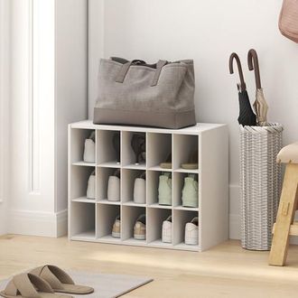 Furinno FANO Schuhregal, 15 F&auml;cher, stapelbar, 11,4 x 24,2 x 19,3 cm, f&uuml;r Garderobe, Flur, B&uuml;ro, Garage, Schwarz-Dunkel-Eiche