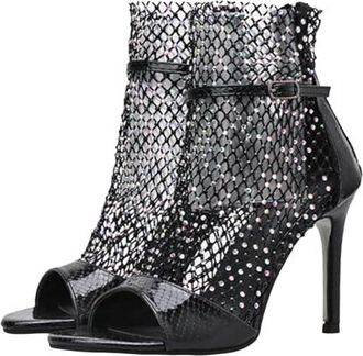 Generic Sandales &agrave; talons aiguilles sexy pour femme UK 2026, strass Bling ouvert sangle de cheville boucle lat&eacute;rale ajour&eacute;e maille sandales &agrave; talons hauts pou