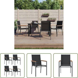 vidaXL vidaXL Terrassenst&uuml;hle - Gartenst&uuml;hle 4 Stk. Schwarz 55x61,5x90 cm Textilene und Stahl