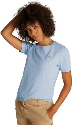 Tommy Hilfiger T-Shirt Manches Courtes Femme Contrast Flag Tee avec Col Ras-du-Cou, Bleu (Breezy Blue), M