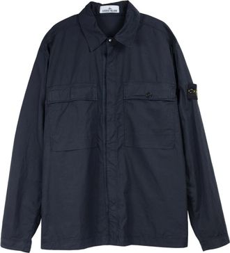 Stone Island Homme, Vestes, Bleu, Taille: L Overshirt Bleu en Coton Stretch Paracadute