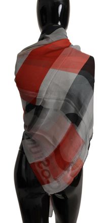 Costume National Womens Gray Red Shawl Foulard Wrap Scarf Patterned Silk
