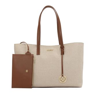 Kazar Gro&szlig;e Handtasche aus Canvas-Stoff und Naturleder - - Bags - Damen - Beige - ONE SIZE
