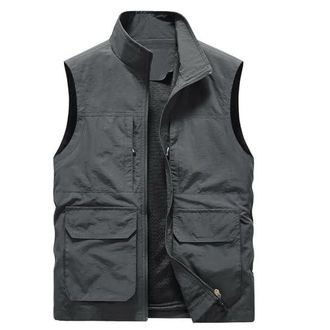 Generic Gilet Softshell fin &agrave; col montant pour homme, fermeture &eacute;clair avec poche &agrave; revers, s&eacute;chage rapide et respirant, gilets minimalistes l&eacute;gers et imperm&eacute;