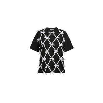 Moschino T-Shirt aus Baumwoll-Jersey mit Schleifen - - Tops - Damen - Schwarzk - M
