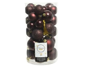 Kaemingk Weihnachtskugeln Kunststoff 4-6cm x 30 St&uuml;ck Mix Christbaumkugeln Set Dunkelbraun braun Rotholz