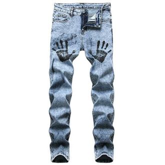 Generic Jean Homme Jeans Homme Bureau Smart Casual Jean Stretch Bleu Clair Imprim&eacute; Tendance - Look L&eacute;ger Et Fashion pour Automne Et Printemps
