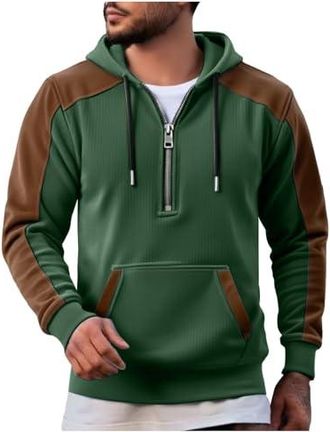 Generic Sweat à capuche doublé thermique pour homme, pull dhiver à manches longues pour activités de plein air, Vert noir, 4XL
