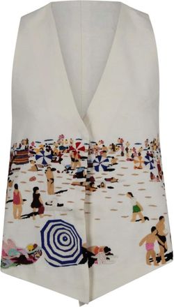 Mii Femme, Blouses et Chemises, Beige, Taille: 38 FR Khadi Cotton Vest with Embroidered Print