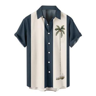 Generic Chemise boutonn&eacute;e pour homme, chemise &agrave; manches courtes, chemise hawa&iuml;enne aux couleurs contrast&eacute;es, chemises de plage imprim&eacute;es palmiers, chemises de