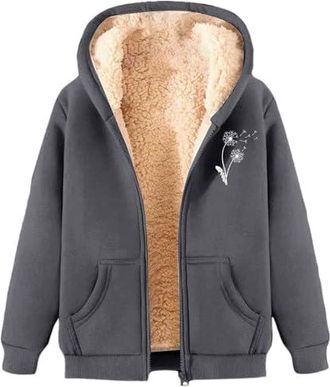 Generic Vestes dhiver pour femmes 2026 - En velours &eacute;pais - Chaud - Couleur unie - Cardigan Sherbet &agrave; capuche - Veste zipp&eacute;e, gris, 3XL