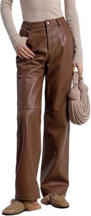 Generic TroUKers Pantalon long en cuir pour femme Coupe droite Coupe large, marron, XL