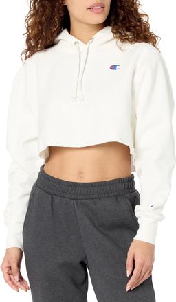 Champion Damen Reverse Weave Cropped Cut Off Hood Kapuzenpulli, Wei&szlig;, L EU