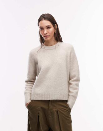 Arket Pull ras de cou en laine et alpaga - Blanc cass&eacute;-Brown