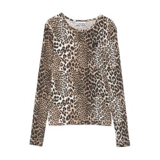 Ganni Manches longues en l&eacute;opard - Femme - Tops - Brun - Taille: 36 FR