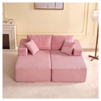 Generic Rahmenloses Bodensofa, Modulares L f&ouml;rmiges Ecksofa, mit Schlaffunktion, Cordstoff, Hautfreundlich und komfortabel, montagefrei, Zum Lesen(Rosa,Recami
