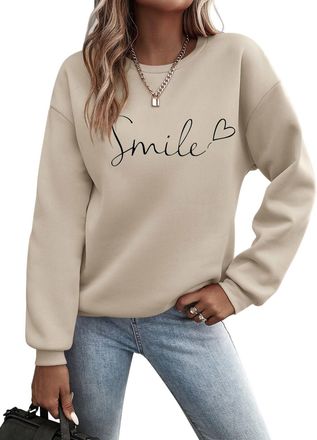 Minetom Pullover Damen Herbst Winter Sweatshirt Rundhals Langarm Pulli Frauen Oberteil Sweatshirts ohne Kapuze A Aprokise S z