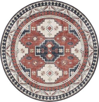 benuta Basic Waschbarer Teppich George - Multicolor/Blau 120 cm Rund - Kunstfaser - Rund & im Style: Vintage, Elegant, Retro - Pflegeleicht für Wohnzimmer