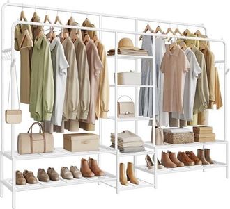 Songmics Portant &agrave; V&ecirc;tements, Armoire Penderie Ouverte, Porte-Manteau avec 9 &Eacute;tag&egrave;res, Cadre en M&eacute;tal, Tringles, pour Chambre, Salon, Entr&eacute;e, Blanc HSR183WG01