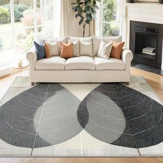 Generic Gris Tapis Salon Petit Tapis, 160 x 230 cm Paillasson Interieur Entree Antid&eacute;rapant, Moderne Abstrait Plante Feuille Ligne Decoration Maison Grand Car