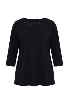 Ulla Popken T-Shirt Shirt Ziersteine U-Boot-Ausschnitt 3/4-Arm