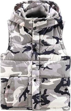 Generic Gilet camouflage pour homme | Gilet matelassé à capuche pour homme | Gilet imprimé camouflage rétro | Haut de photographie respirant | Gilet de chasse