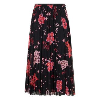 Red Valentino Femme, Jupes, Noir, Taille: 38 FR Jupe midi fleurie &agrave; effet pliss&eacute;