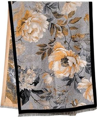 GFM Foulard Ch&acirc;le Style Pashmina Texture Cachemire Femme Automne Hiver No&euml;l (FRLSHL-CC), Fleurs sur gris, L