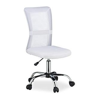 Relaxdays B&uuml;rostuhl, h&ouml;henverstellbar, ergonomisch, Rollen, Gasdruckfeder, Netzr&uuml;cken, 90 kg, Schreibtischstuhl, wei&szlig;